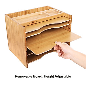 SONGMICS Bamboo File Organizer Paper Sorter with 5 Adjustable Shelves Top Storage Compartments Natural UOFS44Y