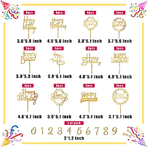 50 PCS Gold Happy Birthday Cake Topper Acrylic Birthday Cupcake Topper Pick for Birthday Party Cake Desserts Pastries Decorations (Gold)