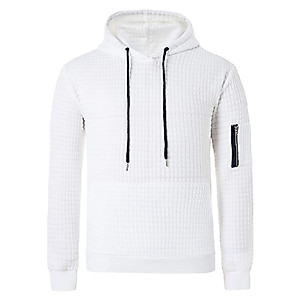 Maiyifu-GJ Men's Plaid Jacquard Pullover Hoodies Long Sleeve Gym Hooded Sweatshirts Casual Drawstring Hoodie with Pocket (White,Medium)