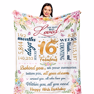 Ruvinzo Sweet 16 Gifts for Girls, 16th Birthday Gifts for Girls, 16 Year Old Girl Gift Ideas, Best Sweet Birthday Gifts for 16 Year Old Girl, Cool Sweet Sixteen Gifts Blanket 60” x 50” for Girls