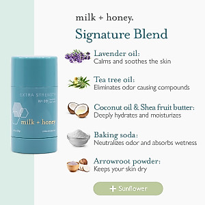 milk + honey Extra Strength Deodorant No. 09, Aluminum Free Deodorant for Women and Men, Natural Deodorant Gentle on the Skin, Lavender and Tea Tree scent