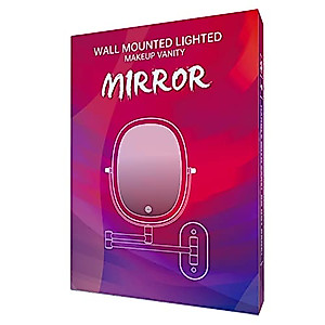 FUNTOUCH Rechargeable Lighted Wall Mounted Makeup Mirror, Double Sided 1X/7X Magnifying Mirror, 3 Lights Option Dimmable, Extension Foldable Arm, Oval Wall Mounted Mirror for Bathroom