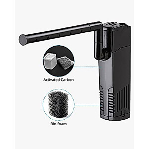 NICREW Aquarium Internal Filter, Submersible Power Filter with Multiple Function, Aeration System with Sponge Filter for Fish Tanks 10-20 Gallon, 100 GPH, 7W
