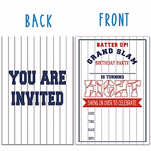 ukebobo 8th Birthday Party Invitations with Envelopes – Batter Up Baseball Party Invitations, Baseball Party Decorations– 20 Cards With Envelopes（bq-08）