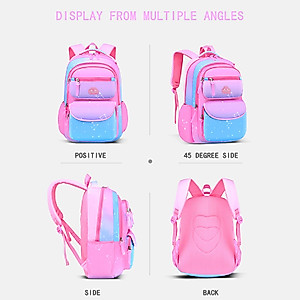 Reorzon Kids Primary School Backpack for Girls Toddler Kindergarten Preschool Starry Sky Gradient School Bookbag
