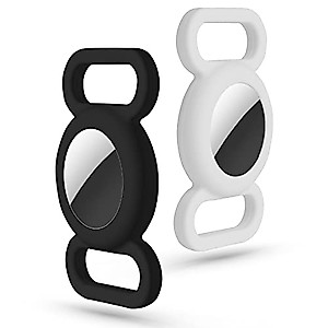 Air tag Dog Collar Holder(2 Pack), Protective Silicone Pet Collar Case for Apple Air tag 2021, Anti-Lost Air Tag Case Holder Compatible with Cat Dog Collars Charms & Pets Accessories - Black & White