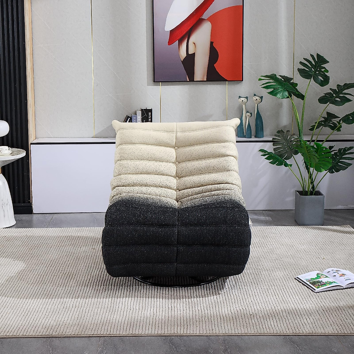 Wycian Chair Cushion Seat, Sofa Chair 1PC Swivel White Black Velvet Foam 33.50" L 38.60" W 35.80" H for Living Room Bedroom Dining Rooms Garden