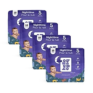 Hello Bello Premium Overnight Baby Diapers-Affordable Hypoallergenic and Eco-Friendly Extra Absorbent Diapers for Babies and Kids at Night-Size 5-Gender Neutral Design-72 Count (4 Packs of 18)