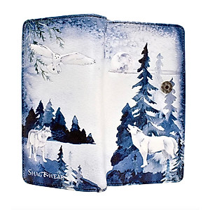 Shag Wear Mystic Wolves Snow Owl Large Stylish Animal Wallet For Women and Teen Girls Vegan Faux Leather 7"