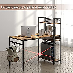 KYNEULIFE Computer Desk with Shelves,The Bookshelf is 9.5 inches Wide Home Office Desks Table 47 Inch PC Desk Bedroom Desk Work Desk Study Desk Wood Desk with Storage, Student,Rustic Brown