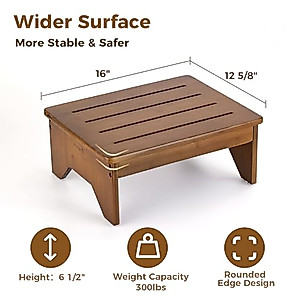 StrongTek Bamboo Step Stool, Wooden Step with Non-Slip Bottom for Safety, Lightweight and Sturdy Footstool for Kitchen, Bedroom, Living Room, Perfect for Adults, Kids, Seniors, and Toddlers (Walnut)