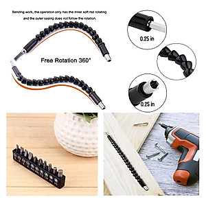 YIOYULEN Flexible Drill Bit Extension, Bendable Drill Extension11.6inch, Manual 90° Right Angle, 1/4 Flexible Extension for Drill, Adaptor Hex Flexible Screwdriver Extension Black (12PCS)