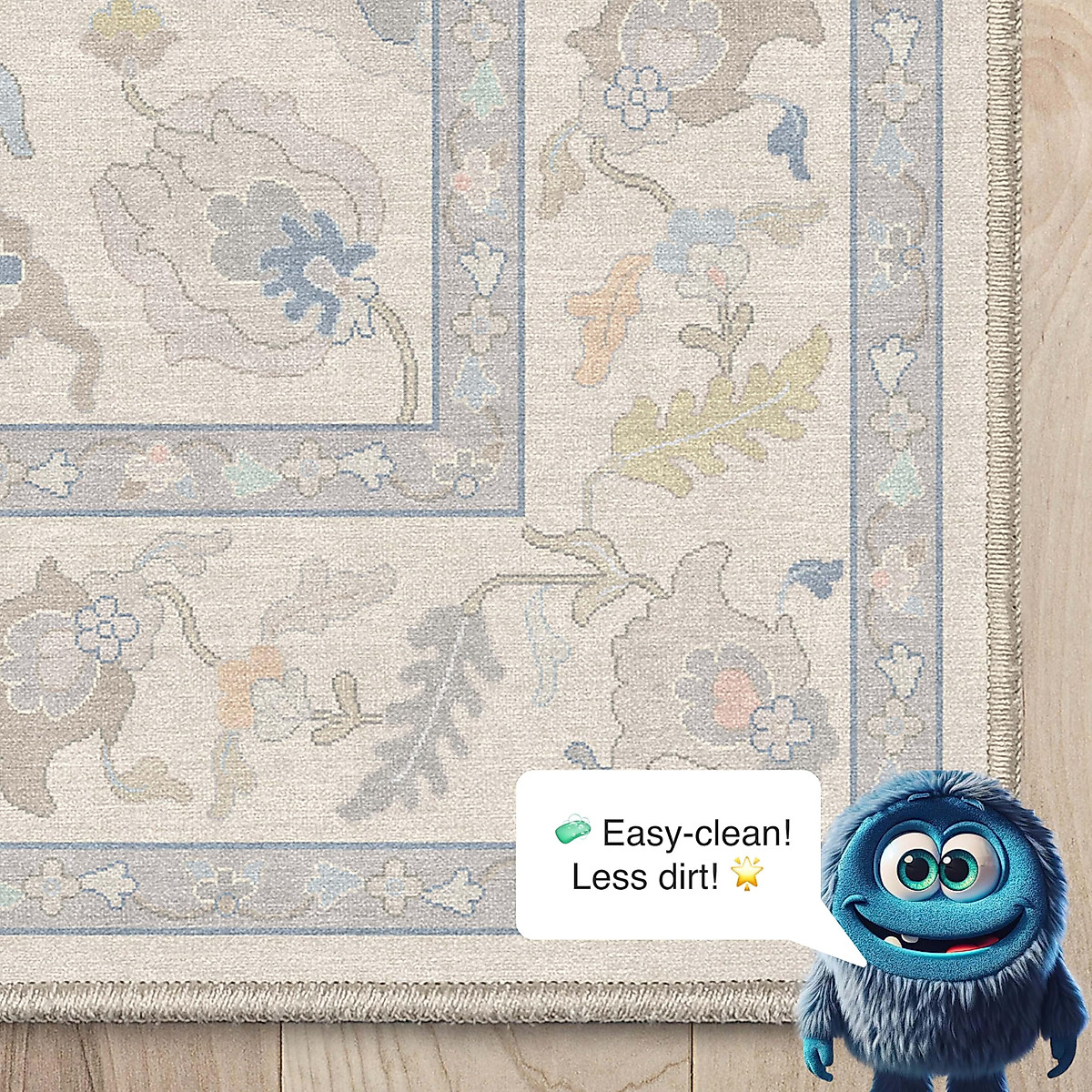 Well Woven Ushak Konya Cream 6' x 9' Area Rug for Large Living Room and Dining Room - Updated Traditional Boho Design, Easy Clean, Floor-Friendly Backing