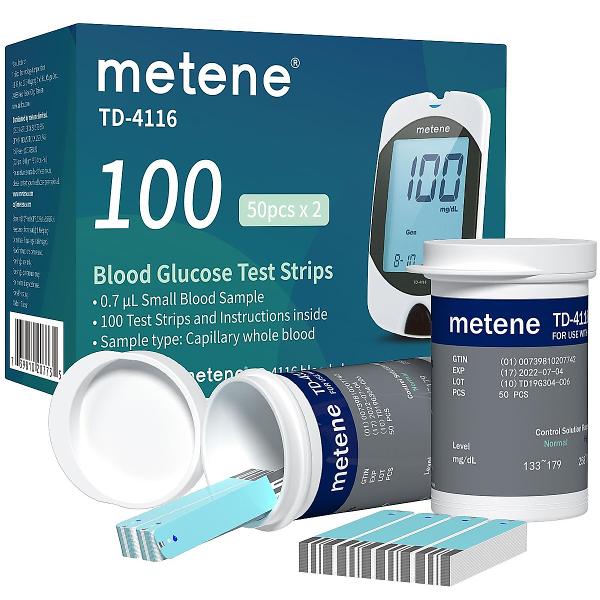 Metene TD-4116 Blood Glucose Test Strips, 100 Count Blood Sugar Test Strips for Diabetes, Use with metene TD-4116 Blood Glucose Monitoring System Only