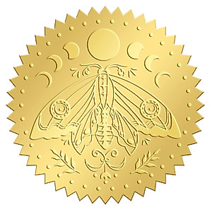 CRASPIRE 100pcs Gold Foil Stickers Embossed Certificate Seals Self-Adhesive Stickers Medal Decoration Stickers Certification Graduation Corporate Notary Seals Envelope (Moth)