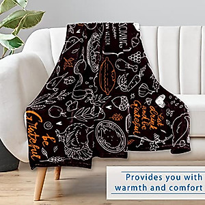Thanksgiving Food Turkey Pumpkin Doodles Prints Soft Warm Cozy Blanket Throw for Bed Couch Sofa Picnic Camping Beach, 150×100cm