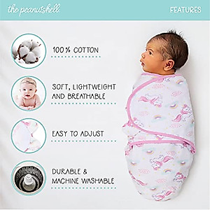 The Peanutshell Swaddle Set for Baby Girls - Rainbow and Unicorn - 3 Pack (S/M - 0-3 Months)