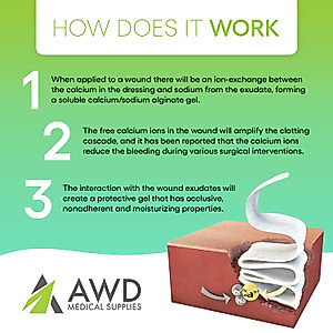 AWD Silver Calcium Alginate Dressing for Wound Care - Skin, Wound Care Products, Bandages Large Wound Care, Non Stick Pads for Wounds, Comfortable & Absorbent (4"x5", 5 Count)