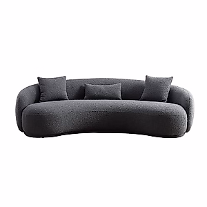 Acanva Mid Century Modern Curved Living Room Sofa, 4-Seat Boucle Fabric Couch for Bedroom, Office, Apartment, Dark Grey