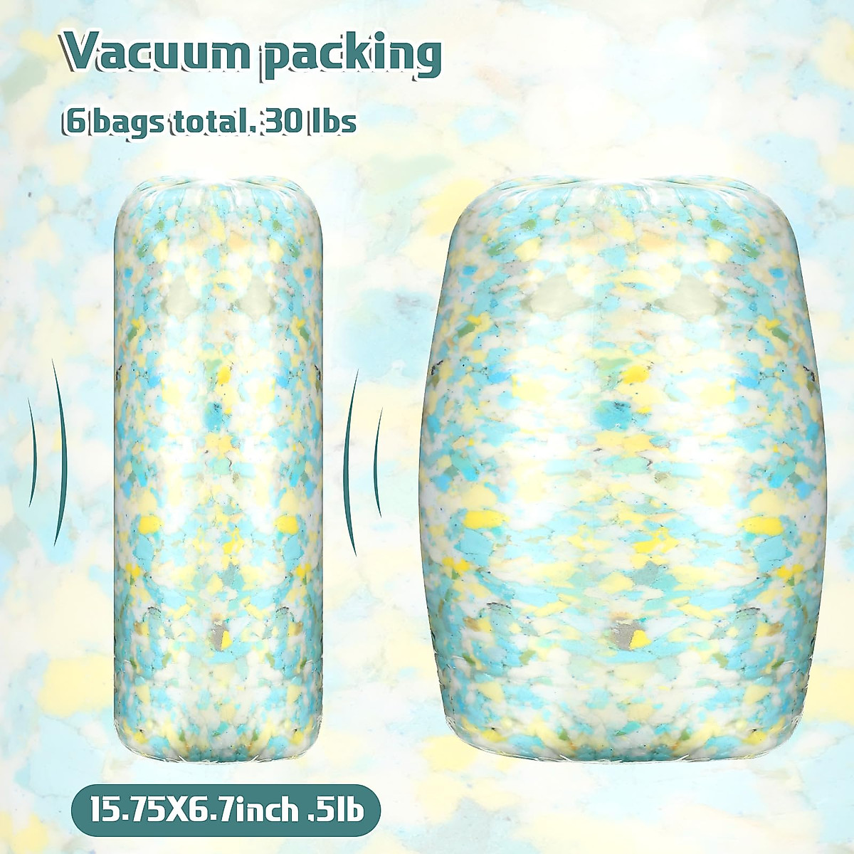 Frienda 6 Pack 30 Lbs Bean Bag Filler Bulk, Shredded Memory Foam Filling Soft Bean Bag Chair Filler Stuffed Animals Stuffing for Pillow Cushion Dog Bed Couch Replacement Fill, 5 Lbs Per Pack