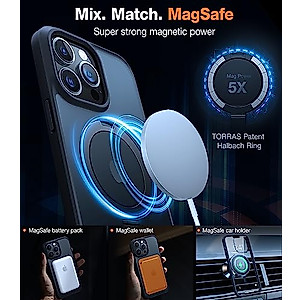 TORRAS Magnetic Shockproof for iPhone 14 Pro Case, [Exceed 3X Mil-Grade Drop Protection][Compatible with MagSafe] Built-in Foldable Stand Slim Yet Protective Phone Cover Grip Ring, Translucent Black