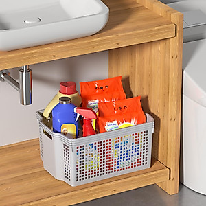 Wakikini 12-Pack Plastic Deep Storage Basket, Large Plastic Stackable Baskets, Gray