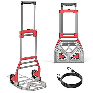 Goplus Folding Hand Truck, Lightweight Dolly Cart with Bungee Cord, Telescoping Handle, 2 Wheels, Portable Hand Cart for Office Home, Foldable Hand Truck Dolly