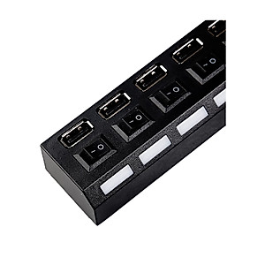 7 Ports USB 2.0 USB Hub, Individual Power On/Off USB Charging High Speed Data Transmitting Hub Adapter for PC Laptop
