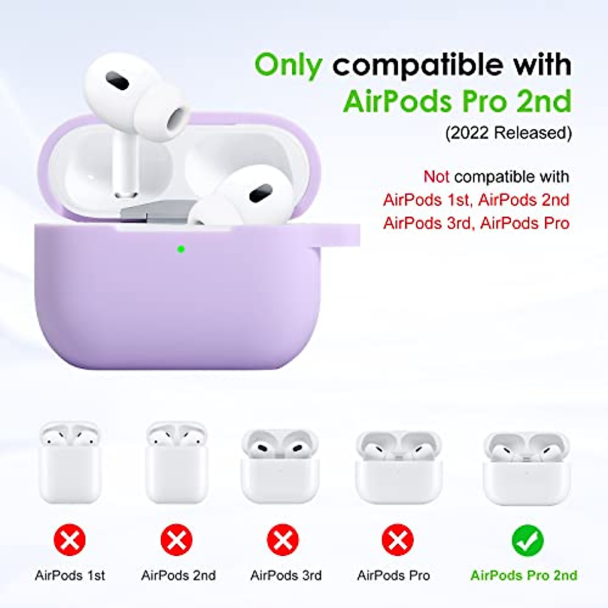 Case Cover for Airpods Pro 2nd Generation Charging Case 2022, Soft Silicone Protective Case with Keychain and Cute Puff Pom Pom Ball Kit Front LED Visible (Light Pink)