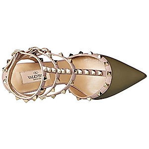 Valentino Women's Rockstud Ankle Strap Pump, Army Green, 37 M EU/7 M US