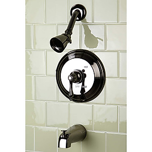 Kingston Brass NB3630AL Water Onyx Pressure Balanced Tub & Shower Faucet with Metal Lever Handle, Black Stainless Steel