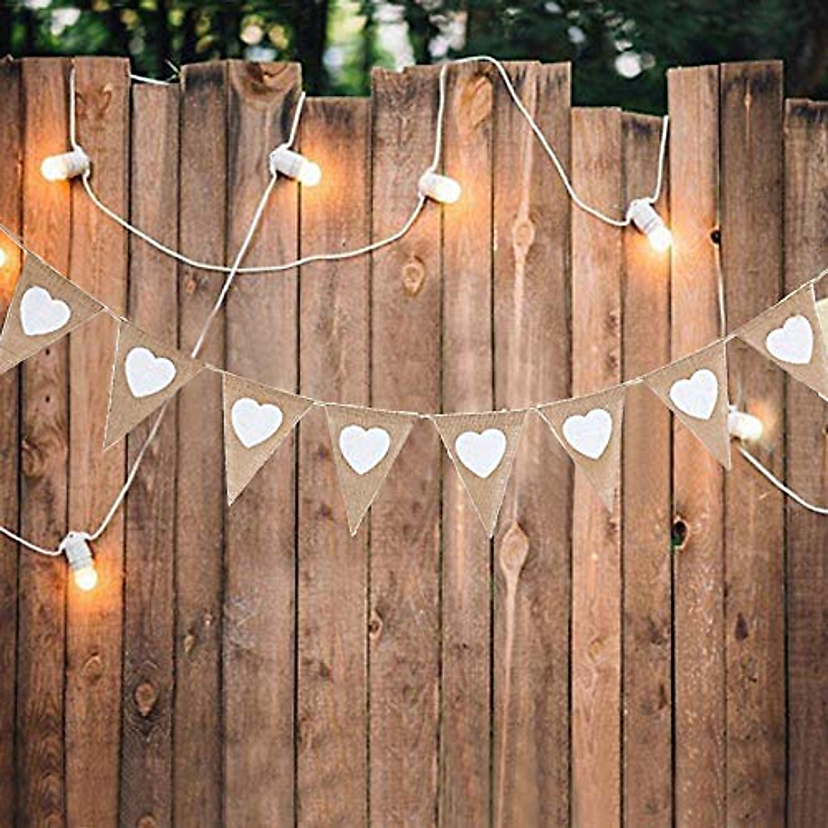 Bunting Wedding Vintage Garland Heart Bunting Jute Fabric Bunting Hessian Banner Vintage Decorative Bunting for Bridal Table Photos Sweet Bar Decoration Set of 2