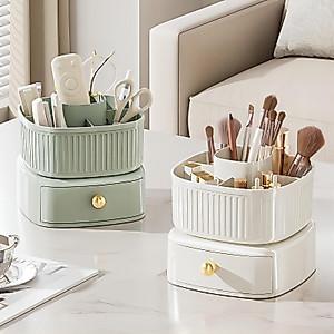 DASITON Stackable Makeup Organizer,Makeup Brush Holder With 360°Rotating Makeup Organizer Tray,Cosmetic Holder Shelf(Green)