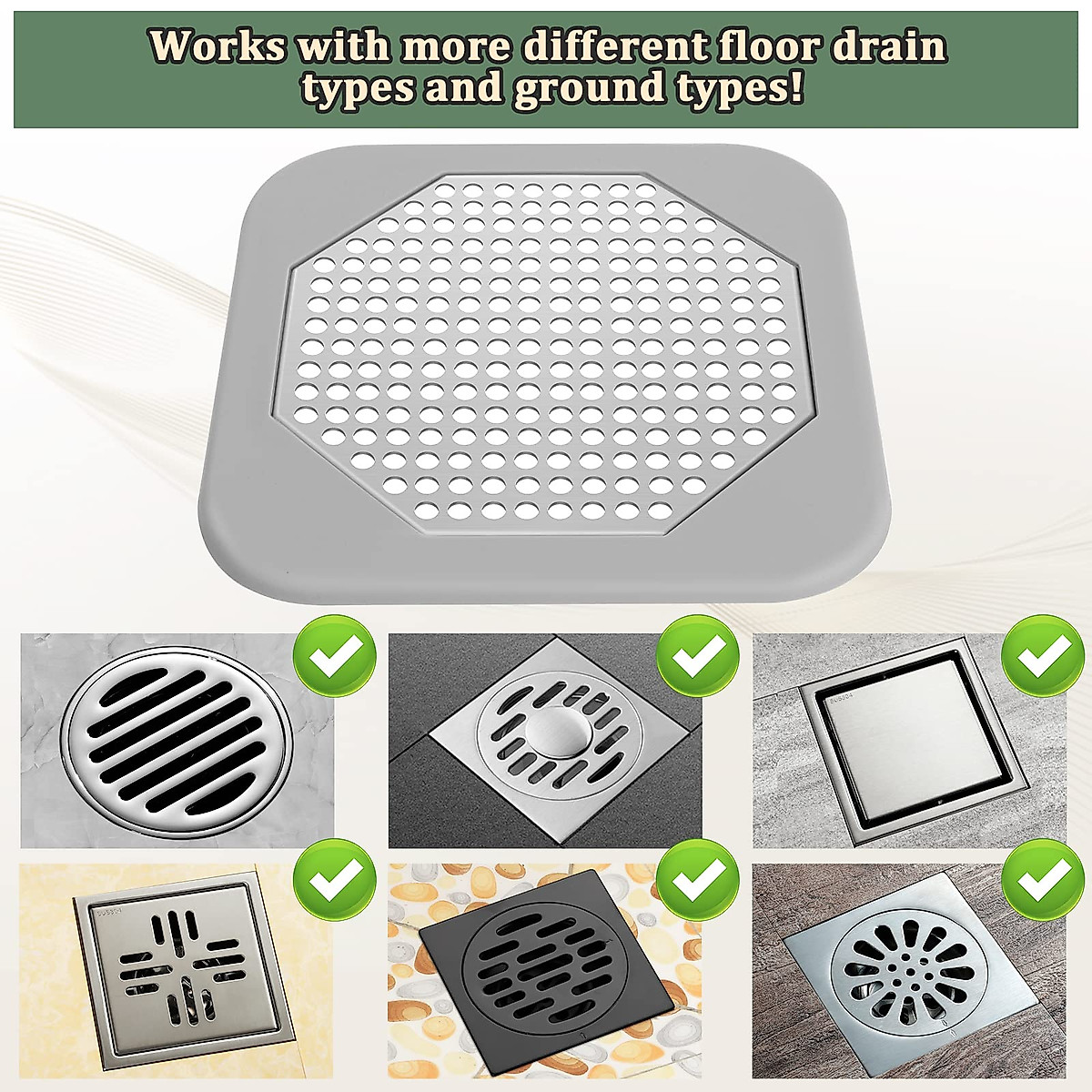 Shower Drain Hair Catcher 5.7-inch Square Drain Cover Protector Hair Stopper Trap Flat Strainer,Easy to Install,Suit for Bathroom Floor Drain,Stainless Steel and Silicone