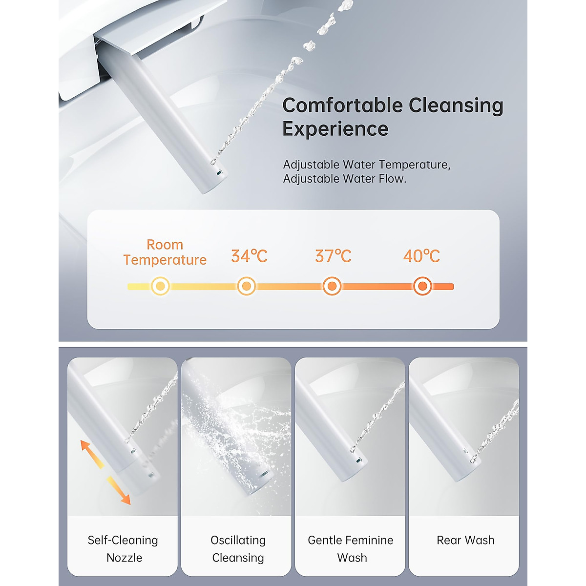 Smart Toilet,One Piece Bidet Toilet for Bathroom with Auto Open & Close Lid and Seat,Warm Water and Dry,Heated Seat,Foot Sensor and Night Light, Auto Flush