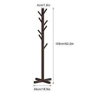 Tiasott Wooden Coat Rack Stand,Free Standing Tree Hanger,Standing Coat Rack with 8 Hooks,Hallway Entryway Clothes Hanger for Suits,Hats,Scarves,Handbags,Umbrella,Brown
