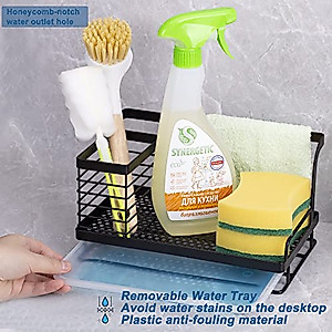 Homeve Kitchen Sink Caddy Organizer, Dishcloth Holder, Removable Drain Pan, Sponge, Brush Holder Rack, Bathroom Storage Organization on The countertop Stainless Steel Rustproo, Black-1 Pack
