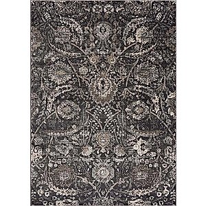 BoutiqueRugs Owatonna Traditional Floral Area Rug - Oriental Damask Patterned Rug for Living Room, Bedroom, Dining Room - Black, Charcoal, Sage - 4'3" x 5'7"
