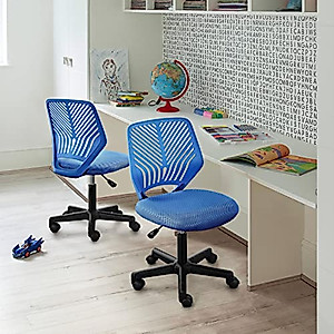 Yaheetech Students Desk Chair Low-Back Armless Study Chair Swivel Task Chair Cute Bedroom Chair with Lumbar Support Adjustable Height for Youth, Blue