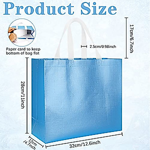 Rikkmte 12Pcs Reusable Gift Bags,Blue Glossy Tote Bags with Handle,Glossy Finish Grocery Bag,Non-woven Shopping Bags,Foldable Bridesmaids Bags Gift Bags for Women Bridesmaid Wedding Birthday Party