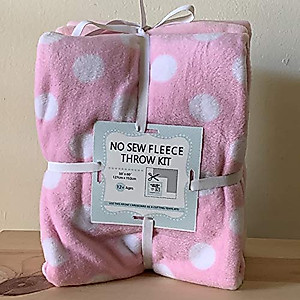 Dots on Pink Anti-Pill Premium No-Sew Throw Fleece Fabric Kit (72x60)