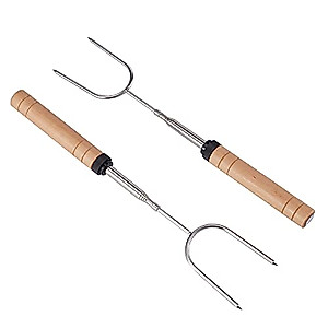 Marshmallow Roasting Sticks With Interchangeable Heads | 8 Pieces Campfire BBQ Kit Great For And Hot Dogs Biscuit Cup Smores Fire Pit Excellent Camping, Hiking, nature wood color