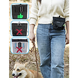 Gobeigo Dog Treat Pouch and Training Clicker, Upgrade Two Magnetic Closure to Prevent Spills, 2 Cup Treat Bag with Poop Bag Dispenser, Metal Clip Waist Belt Fanny Pack for Pet Walk (Black)