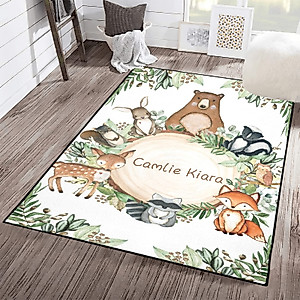 Woodland Animals Personalized Polyester Fiber Non-Slip Home Decor Carpets,Custom Area Rug Carpet Floor Mat for Bedroom Living Room Home Playroom Size 5.2'x7.5' Option 6