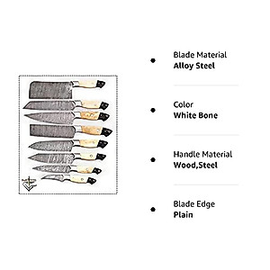 G16B8- Professional Kitchen Knives Custom Made Damascus Steel pcs of Professional Utility Chef Kitchen Knife Set with Chopper/Cleaver Black Horn (at end) GladiatorsGuild (8, White Bone)