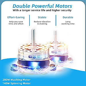 ARLIME Portable Washing Machine, 26 lbs Washer and Spinner Combo with Drain Pump,18 lbs Washing 8 lbs Spinning Twin Tub Mini Compact Laundry Washer for Dorms, Apartments, RVs (White+Blue)