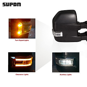 SUPDM Pair Towing Mirrors fit for 2015 2016 2017 2018 2019 Ford F150 Pickup Truck Side Power Heated Towing Mirrors with Turn Signal, Auxiliary Lamp Black Housing