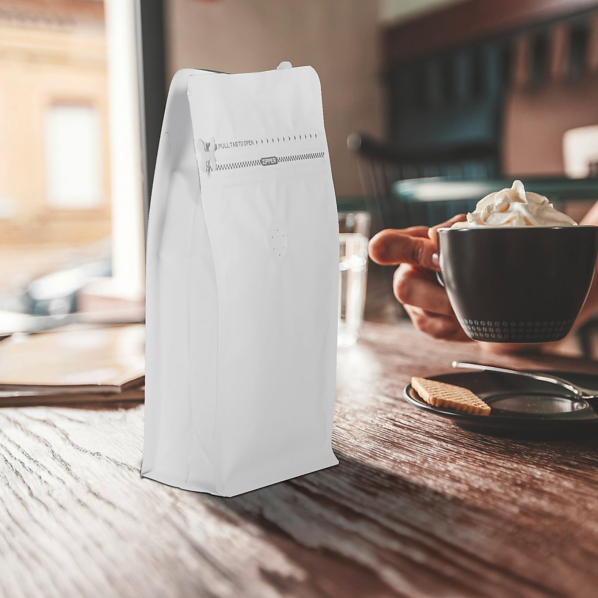 Obsoorth Air tight Coffee Bags with One Way Valve Resealable Aluminum Foil Stand up Smell Proof 25 Pieces Ziplock Coffee Bean Storage Pouches for Home and Store, Matte White 1lb