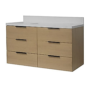 Kitchen Bath Collection Oslo 48-inch Floating Wall-Mounted Bathroom Vanity: Includes Blonde Wood Cabinet with Matte White Countertop and White Ceramic Sink