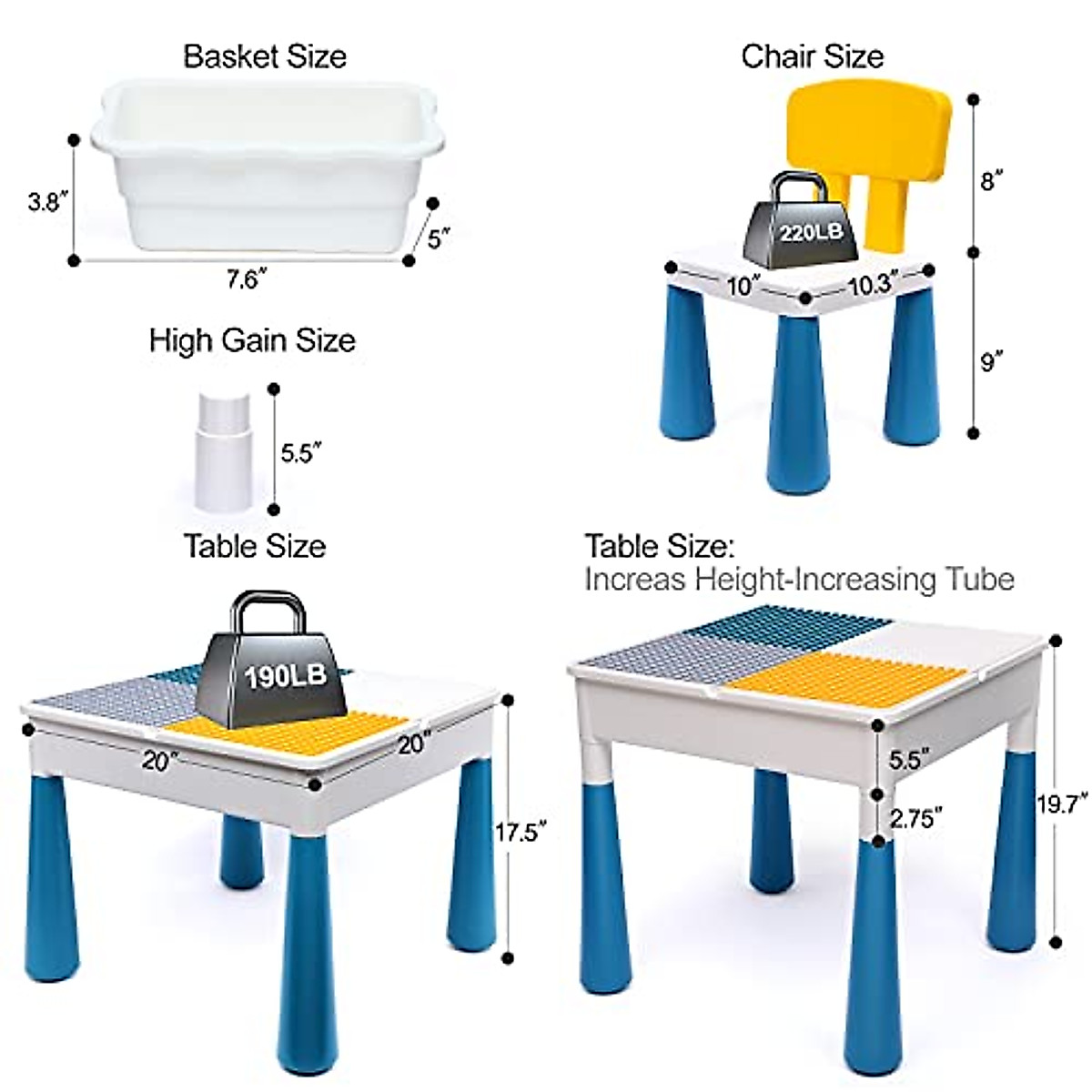 arscniek Toddlers Activity Table 7 in 1 Kids Activity Table and Chair Set with 152Pcs Large Marble Run Building Blocks, Sand/Water Table, Kids Learning Play Table Toys for Girls Boys Toddler Age 3-7